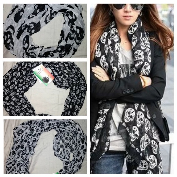 unbranded | Accessories | Skull Sheer Black White Fashion Scarf Made In ...